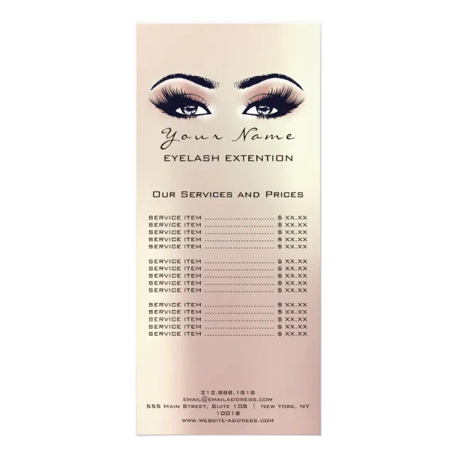 Price List Lashes Extension Makeup Artist Rose Rack Card | Zazzle