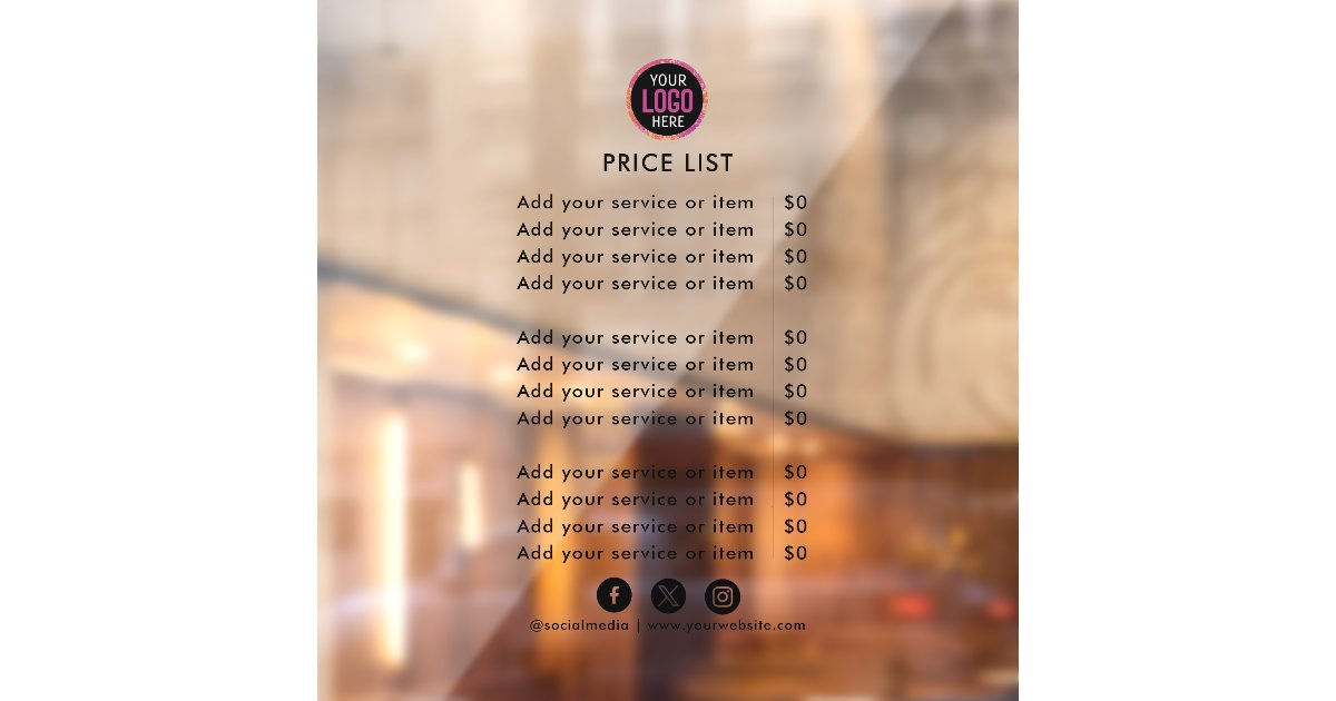 Price List | Logo Business Modern Professional Win Window Cling | Zazzle