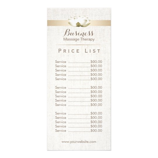 Price List | Massage Therapy Elegant Lotus Salon Rack Card | Zazzle.com