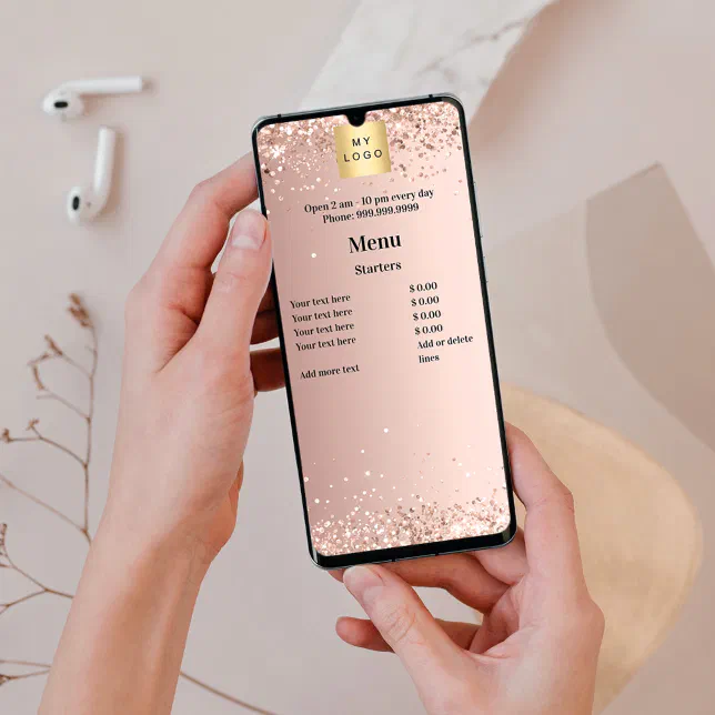 Price list menu business logo rose gold card | Zazzle