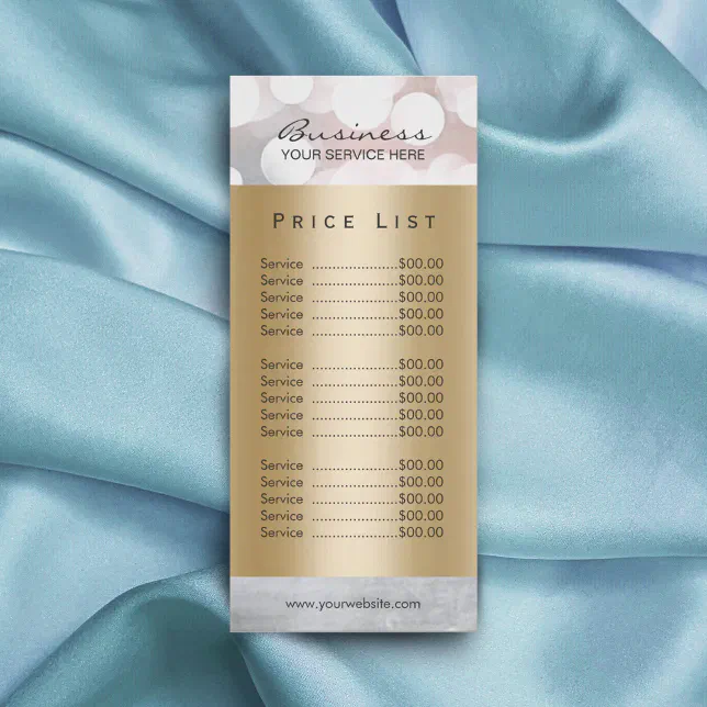 Price List | Modern Silver & Gold Beauty Salon Spa Rack Card | Zazzle