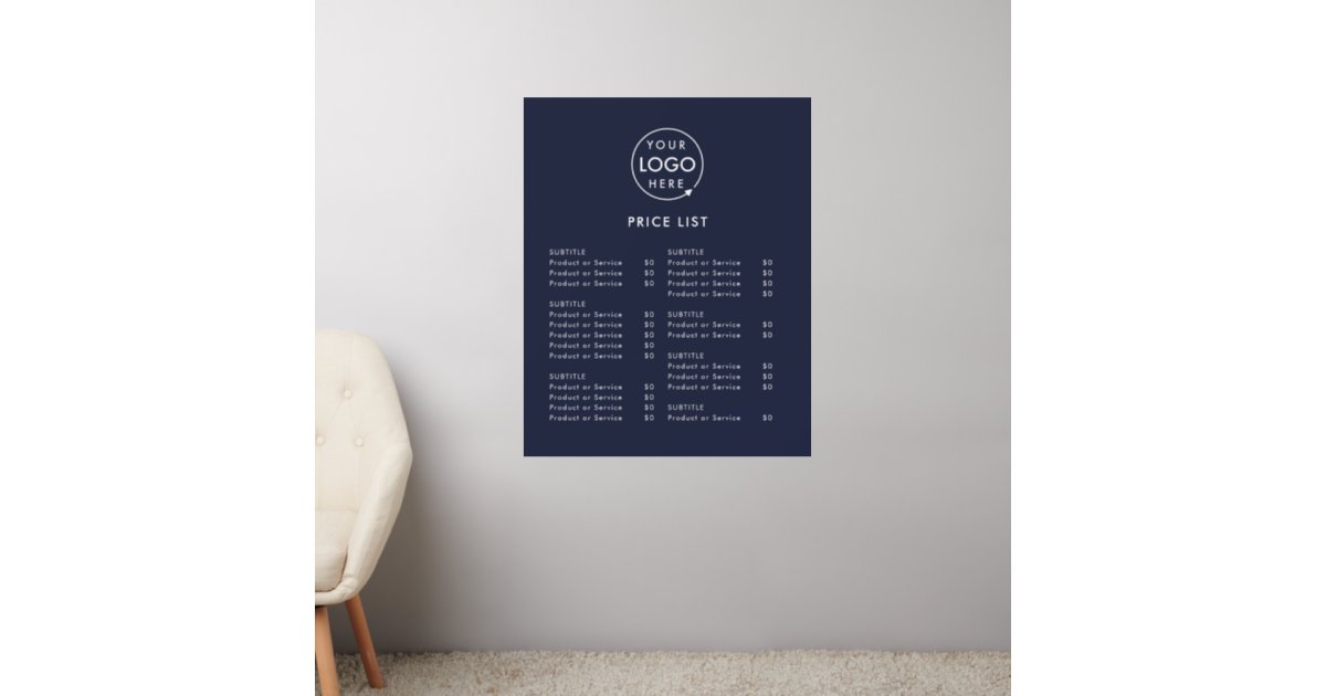 Price List | Navy Blue Logo Business Professional Wall Decal | Zazzle