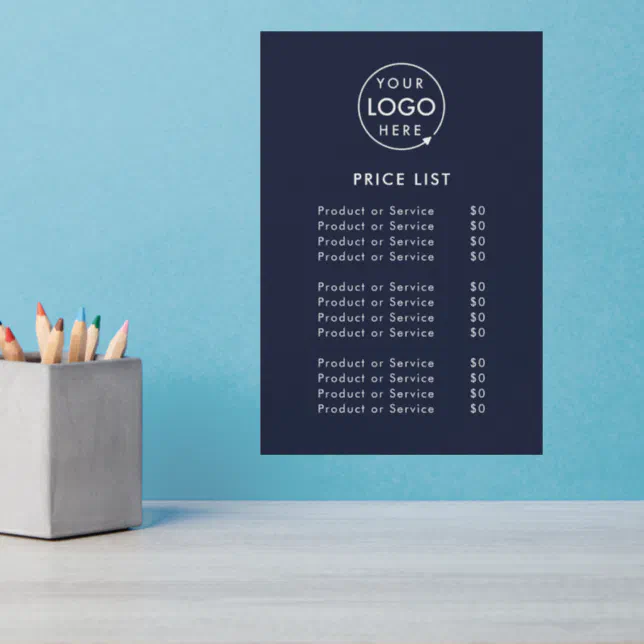 Price List | Navy Blue Modern Business Logo Wall Decal | Zazzle