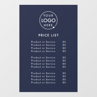Price List | Navy Blue Modern Business Logo Wall Decal | Zazzle