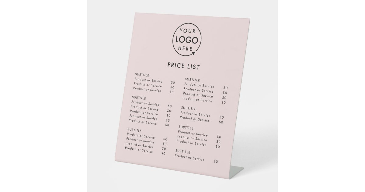Price List | Pink Business Logo Minimalist Pedestal Sign | Zazzle