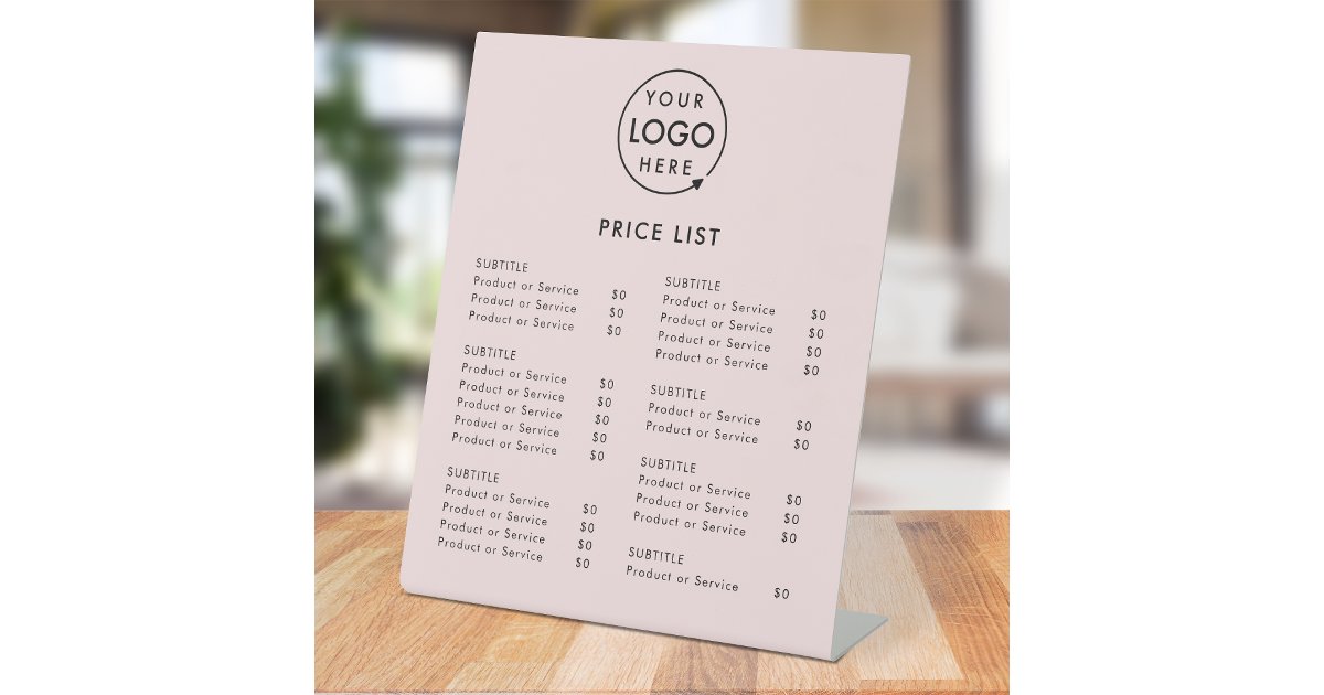 Price List | Pink Business Logo Minimalist Pedestal Sign | Zazzle