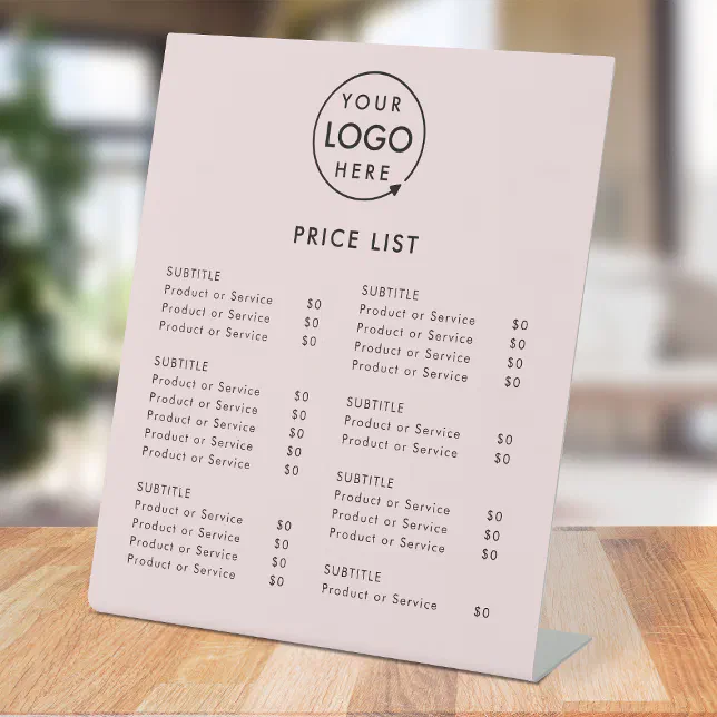 Price List | Pink Business Logo Minimalist Pedestal Sign | Zazzle