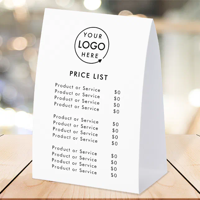 Price List Table Tent | 4x6 Tabletop Paper Sign | Zazzle