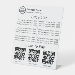 Price List With Business Logo QR Code Scan To Pay Pedestal Sign | Zazzle