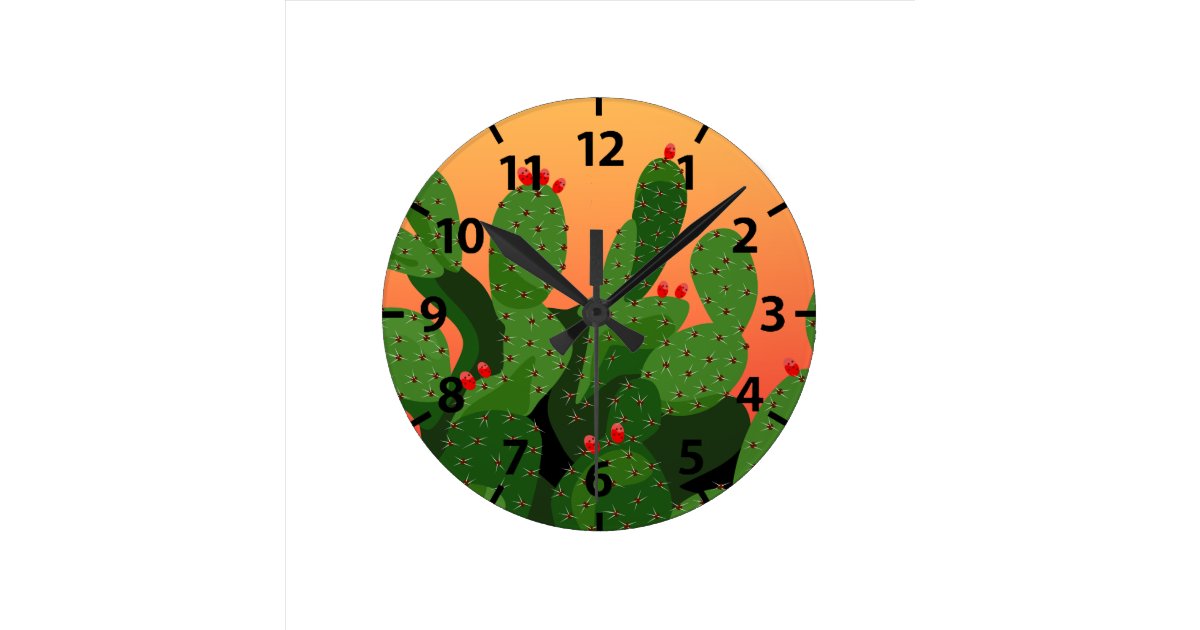 Prickly Pear Cactus Desert Sunset Clock | Zazzle.com