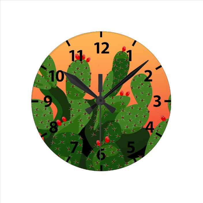 Prickly Pear Cactus Desert Sunset Clock | Zazzle.com