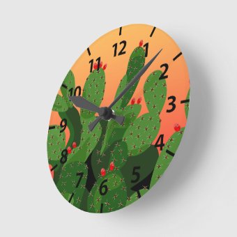 Prickly Pear Cactus Desert Sunset Clock | Zazzle