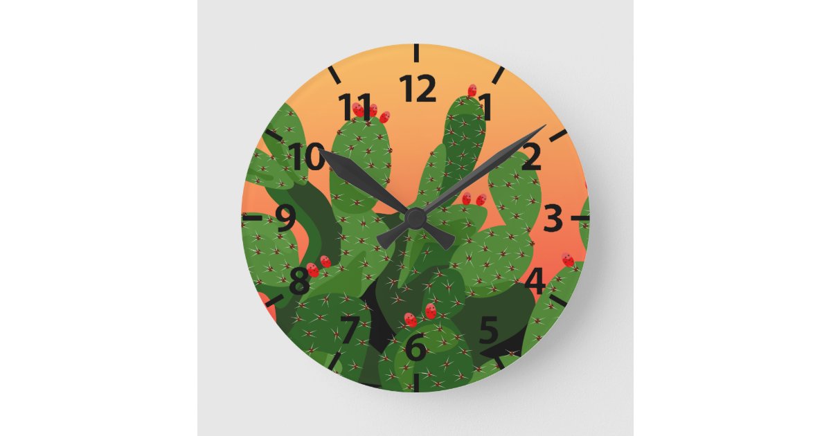 Prickly Pear Cactus Desert Sunset Clock | Zazzle