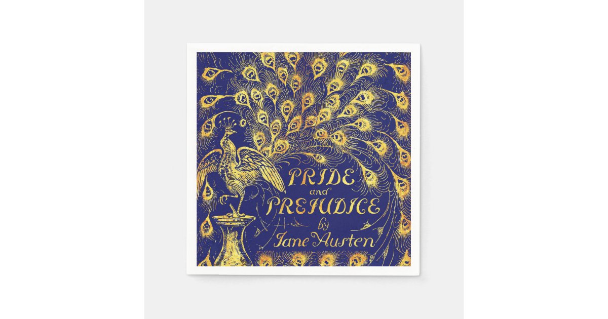 Pride and Prejudice Blue Gold Peacock Book Cover Napkins | Zazzle