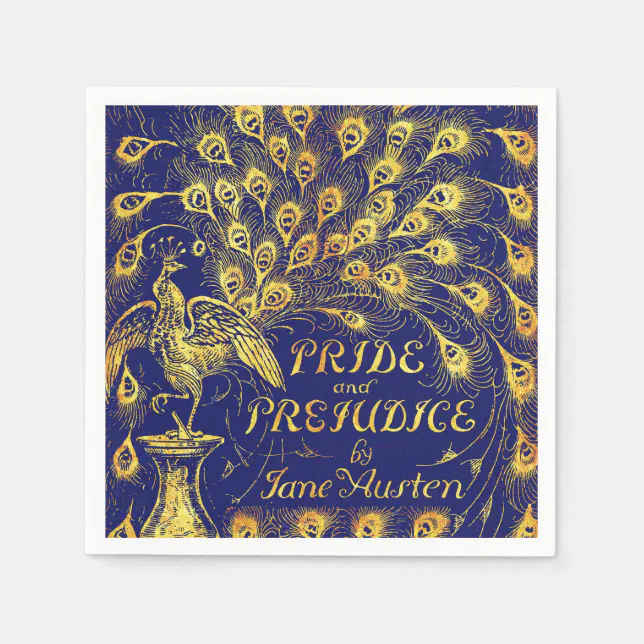 Pride and Prejudice Blue Gold Peacock Book Cover Napkins | Zazzle