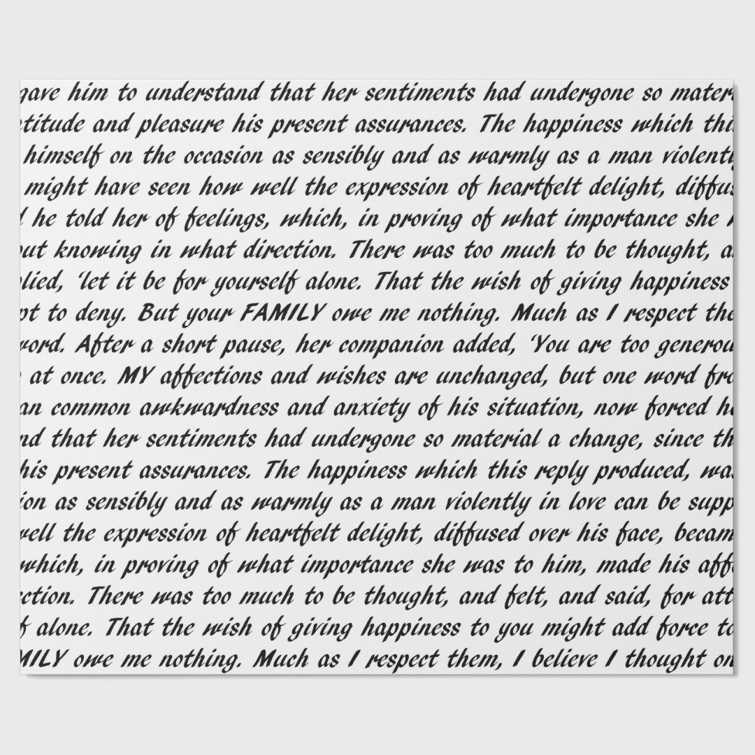 Pride and Prejudice Text Wrapping Paper | Zazzle