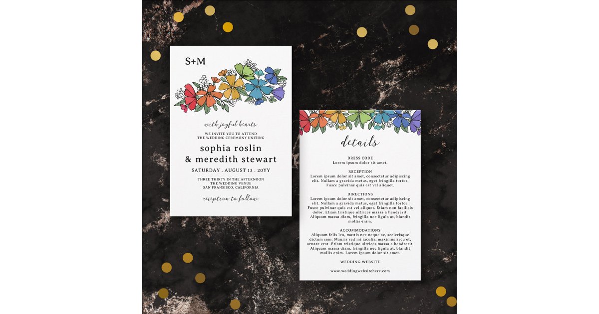 Pride Flowers Monogram Details LGBT Wedding Invitation | Zazzle