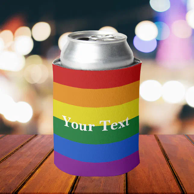 Pride LGBTQ Rainbow Flag Custom Text Can Cooler | Zazzle