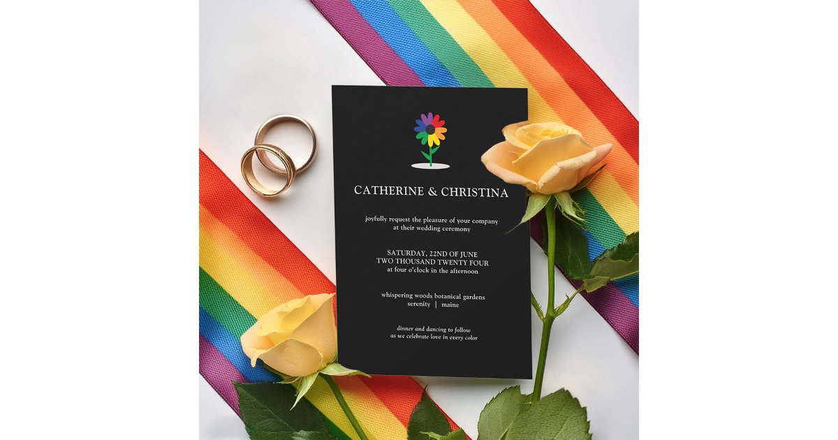 Pride LQBTQ Rainbow Flower Wedding Invitation | Zazzle