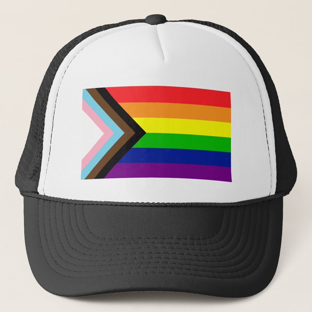 Pride Progress Flag - trans and POC inclusive Trucker Hat | Zazzle