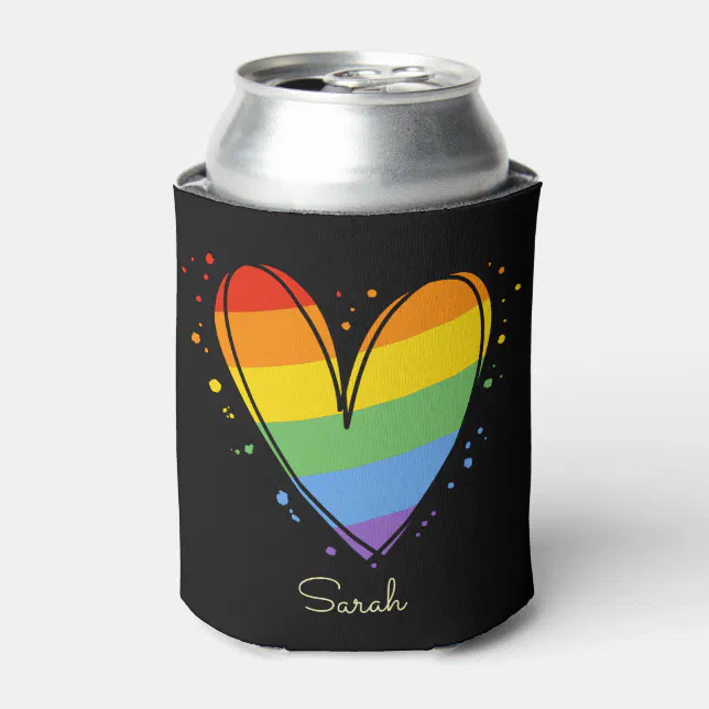 Pride Rainbow LGBTQ Heart Wedding Can Cooler | Zazzle