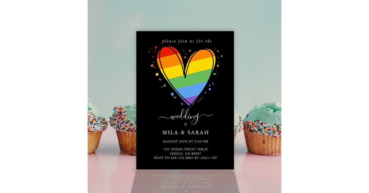 Pride Rainbow LGBTQ Heart Wedding Invitation | Zazzle
