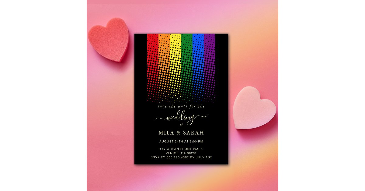 Pride Rainbow LGBTQ Heart Wedding Invitation | Zazzle