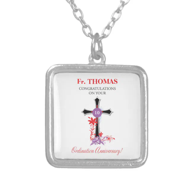 Priest 10th Ordination Anniversary Black Cross Silver Plated Necklace ...
