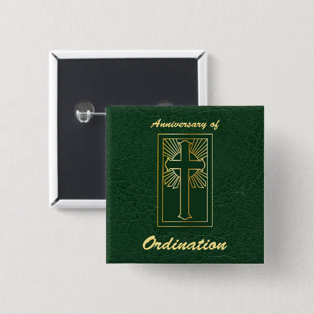 Priest Anniversary of Ordination Leather Look Button | Zazzle