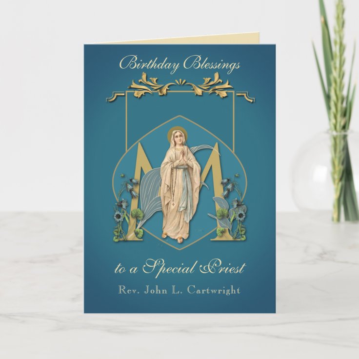 Priest Birthday Blessings Celebration Virgin Mary Card | Zazzle