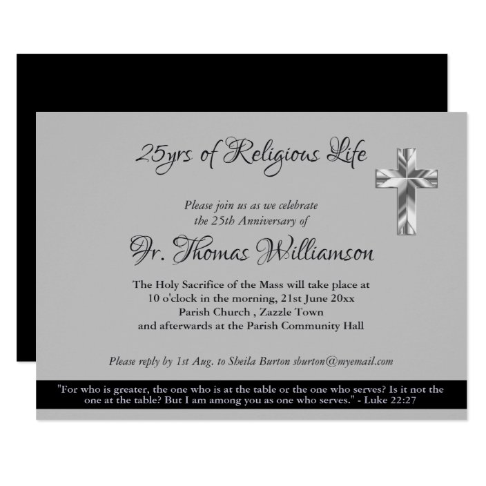 Priest Deacon 25th Ordination Anniversary Silver Invitation | Zazzle.com