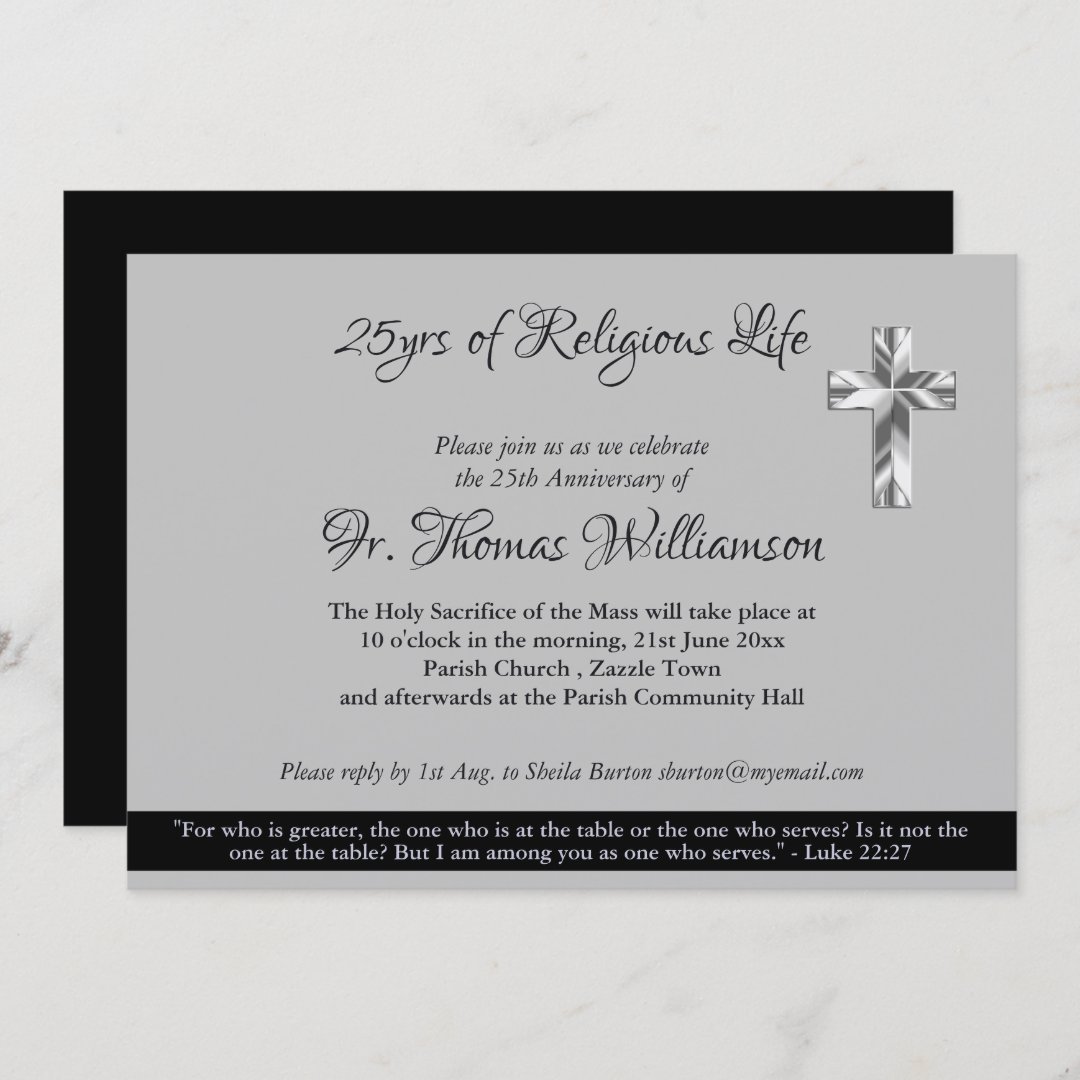 Priest Deacon 25th Ordination Anniversary Silver Invitation | Zazzle