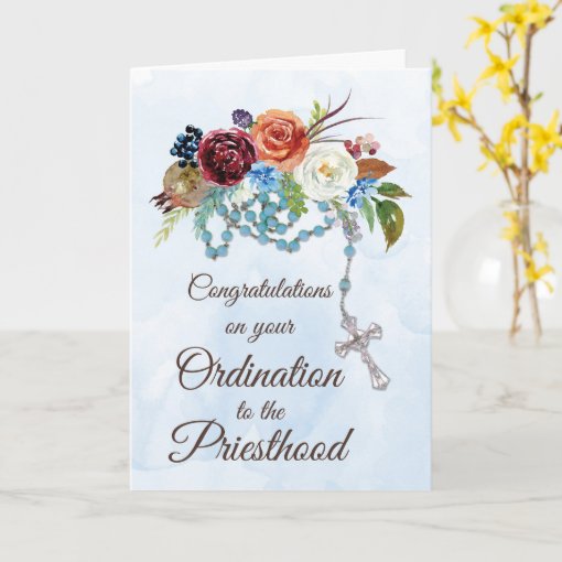 Priest Ordination Congratulations Rosary and Color Card | Zazzle