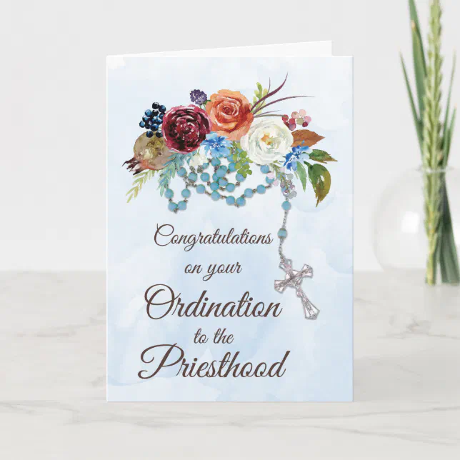 Priest Ordination Congratulations Rosary and Color Card | Zazzle