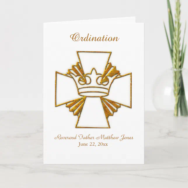 Priest Ordination Invitation Gold Crown and Cross | Zazzle