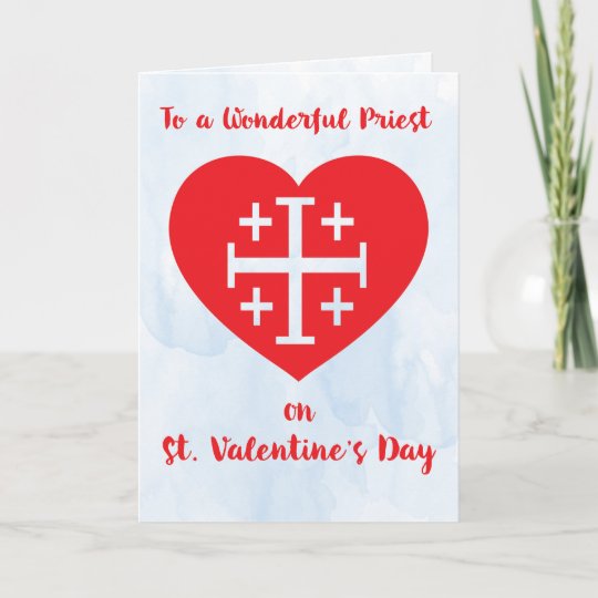 Priest St. Valentine's Day Cross on Red Heart Holiday Card | Zazzle.com