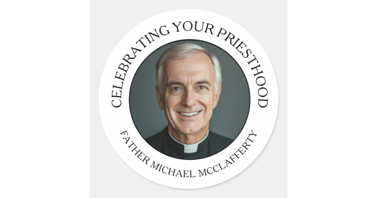 PRIESTHOOD PHOTO SIMPLE BLACK AND WHITE CLASSIC ROUND STICKER | Zazzle