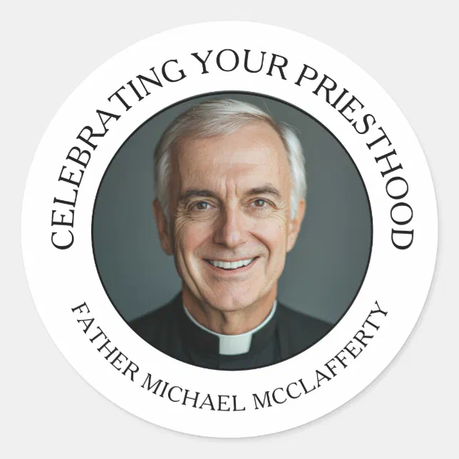 PRIESTHOOD PHOTO SIMPLE BLACK AND WHITE CLASSIC ROUND STICKER | Zazzle
