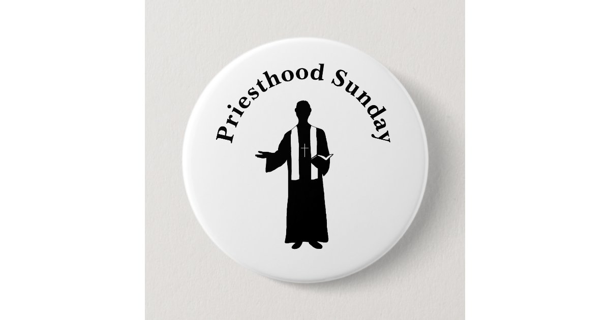 Priesthood Sunday Button of Priest with Bible | Zazzle