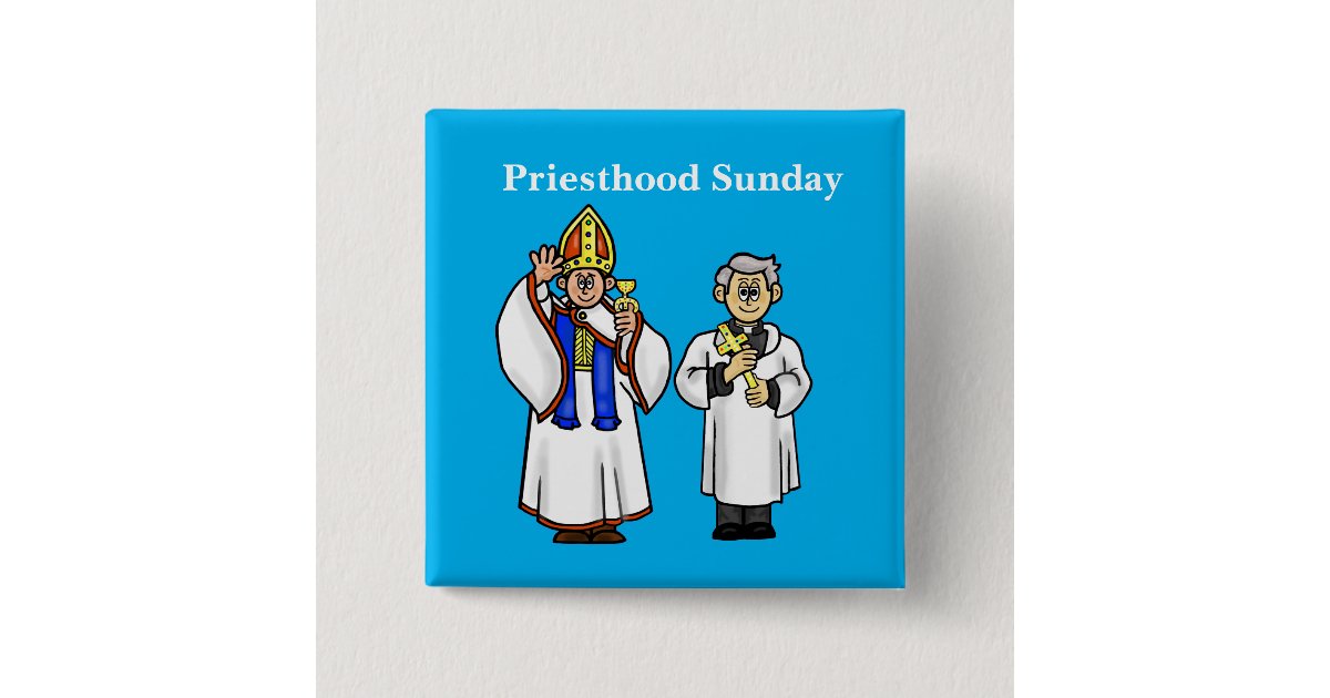 Priesthood Sunday Button with Two Happy Priests | Zazzle