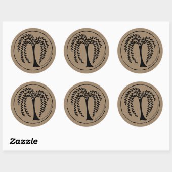 Prim Style Willow Tree Black Organic Frame Classic Round Sticker | Zazzle
