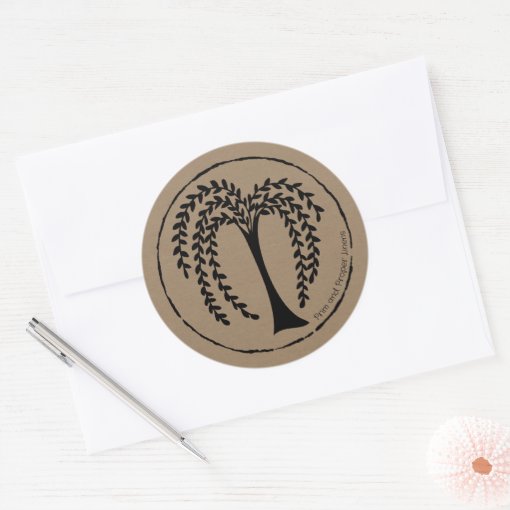 Prim Style Willow Tree Black Organic Frame Classic Round Sticker | Zazzle