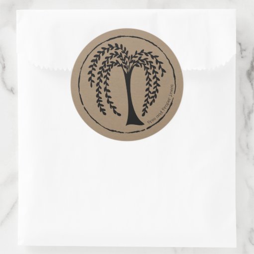 Prim Style Willow Tree Black Organic Frame Classic Round Sticker | Zazzle