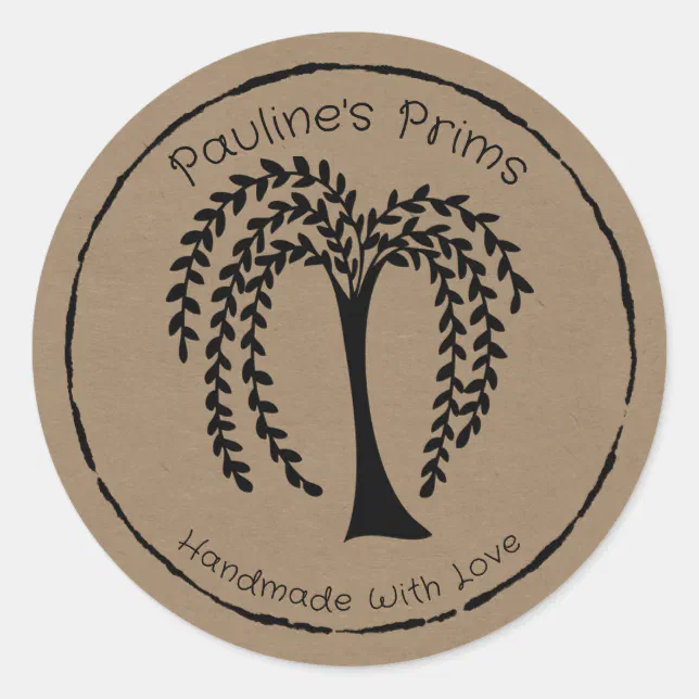 Prim Willow Tree Silhouette For Handmade Crafts Classic Round Sticker ...
