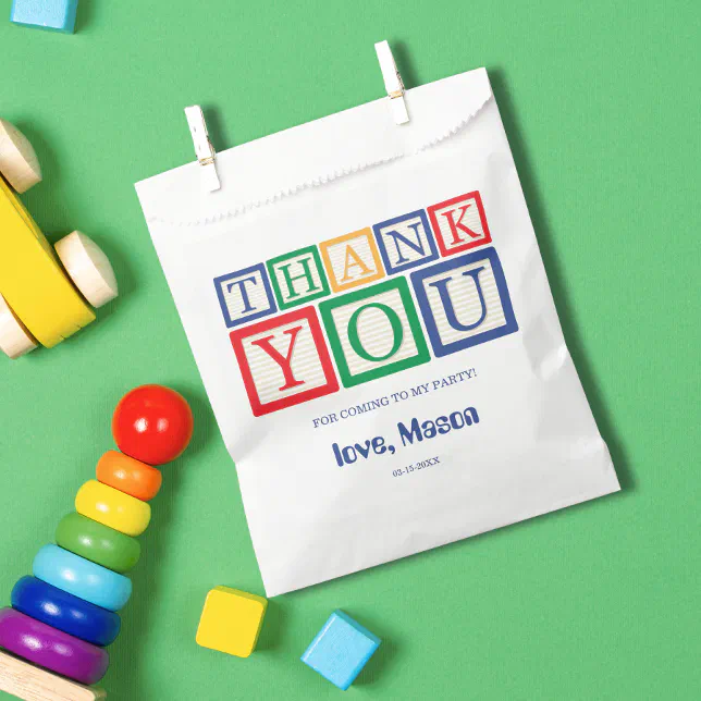 Primary ABC Blocks Thank You Party Favor Bag | Zazzle