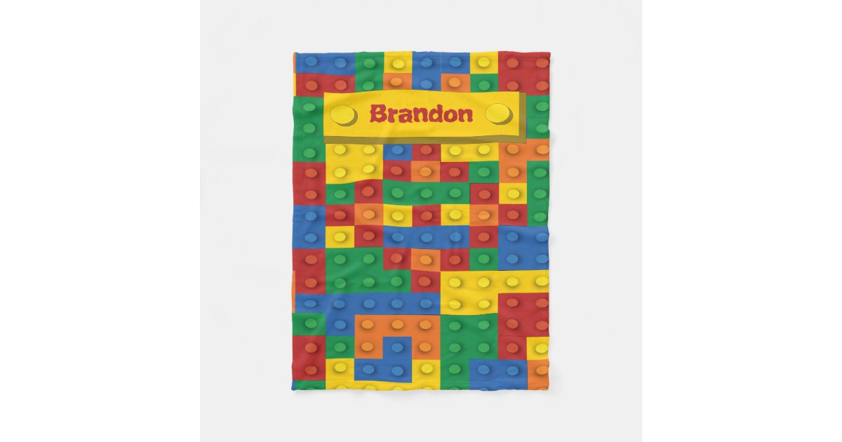 Primary Color Brick Pattern W/ Custom Name Fleece Blanket | Zazzle