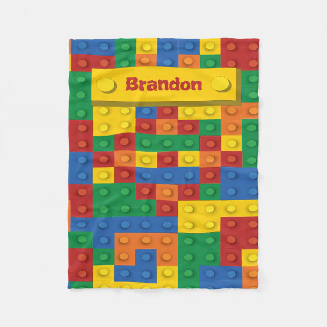 Primary Color Brick Pattern W/ Custom Name Fleece Blanket | Zazzle