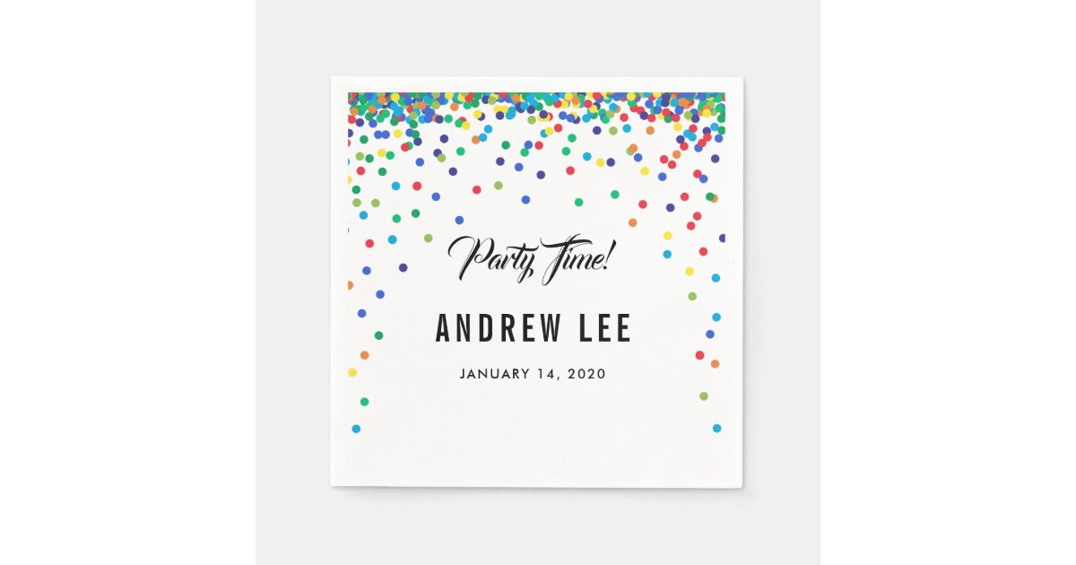 Primary color confetti sprinkles birthday party napkins | Zazzle