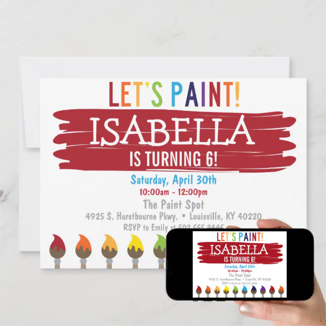 Primary Color Painting Birthday Party Invitation | Zazzle