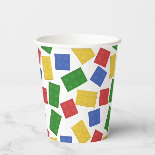 Primary Colors Toy Building Bricks Birthday Party Paper Cups | Zazzle